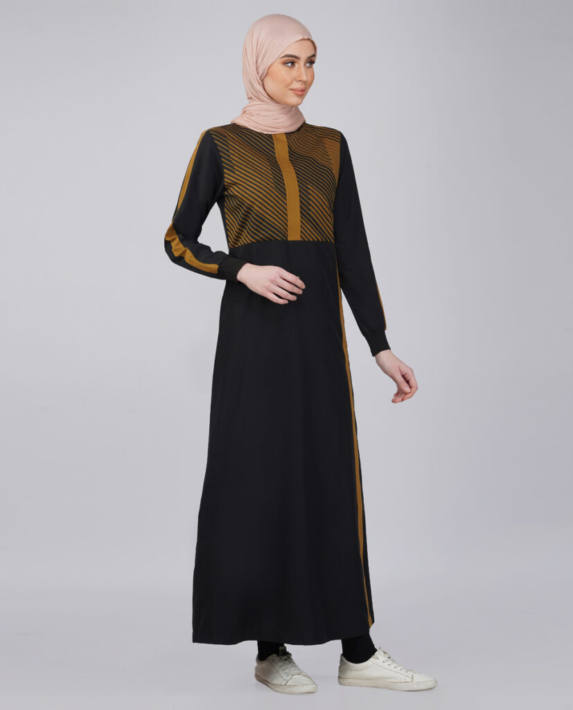 Mustard Touch Linear Print Jilbab – HOURI